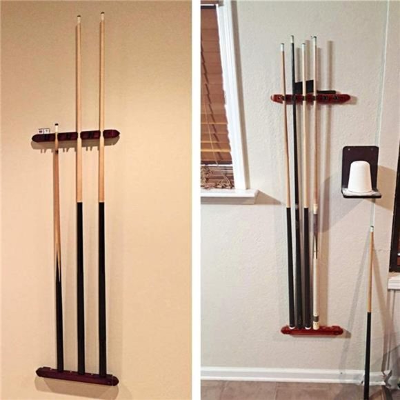 Games | 6 Cues Wooden Billiard Cue Rack 6 Pool Cues Wall Mount Mahogany ...